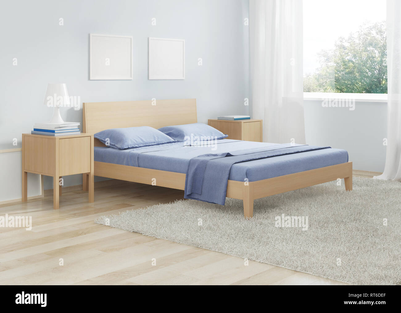 Bedroom interior in cold tones. 3D rendering Stock Photo - Alamy