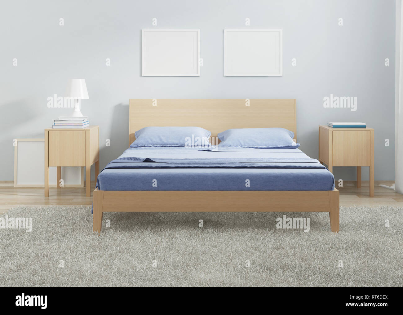 Bedroom interior in cold tones. 3D rendering Stock Photo - Alamy