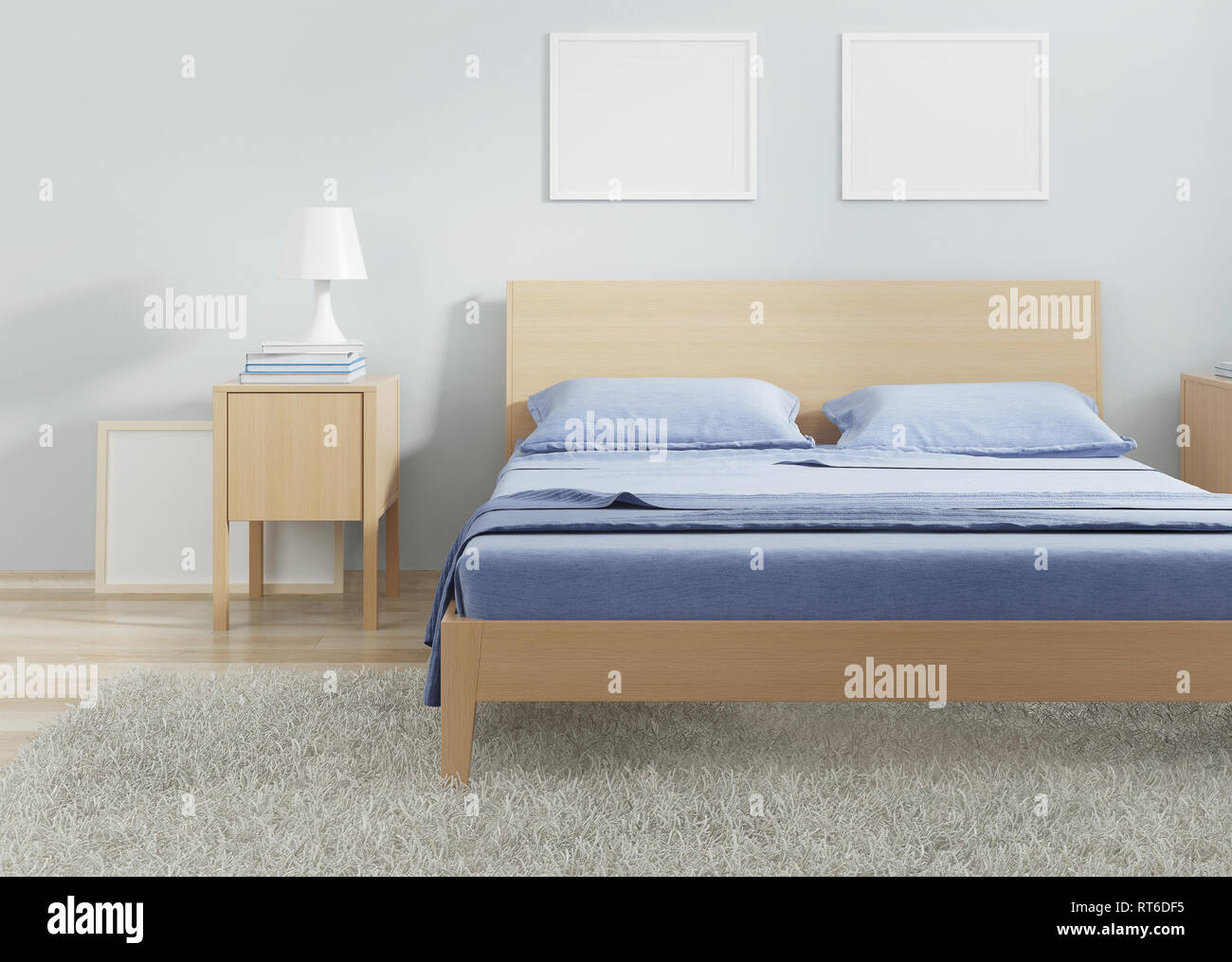 Bedroom interior in cold tones. 3D rendering Stock Photo - Alamy