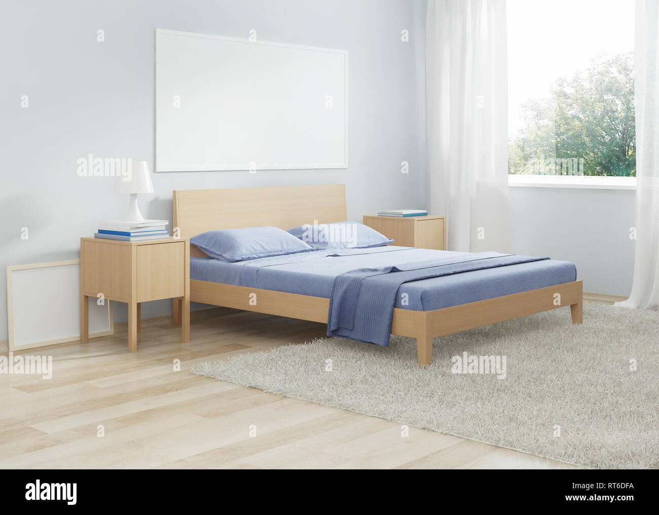 Bedroom interior in cold tones. 3D rendering Stock Photo - Alamy
