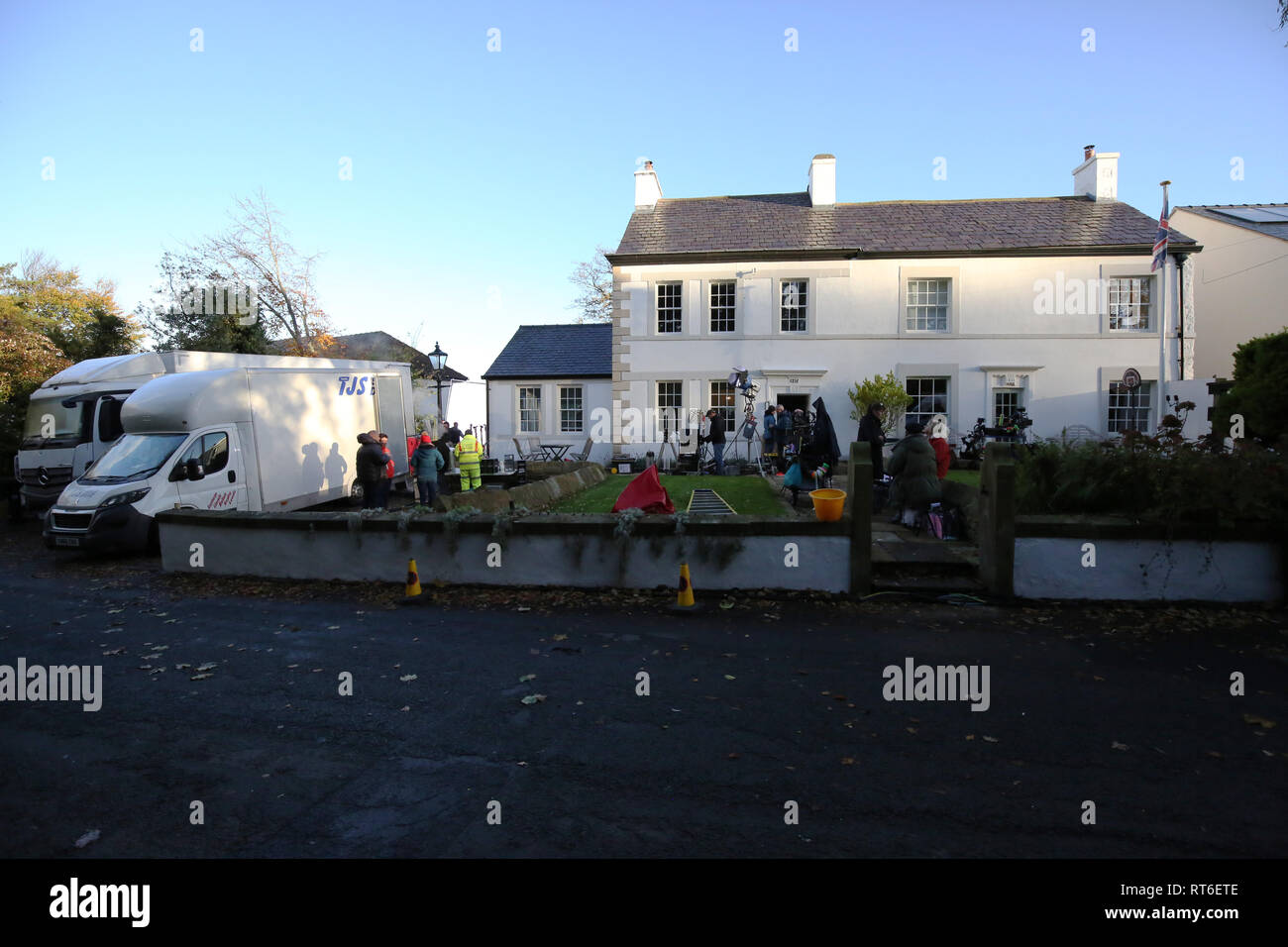 Shooting a scene of the ITV drama The Bay in Hest Bank Stock Photo - Alamy