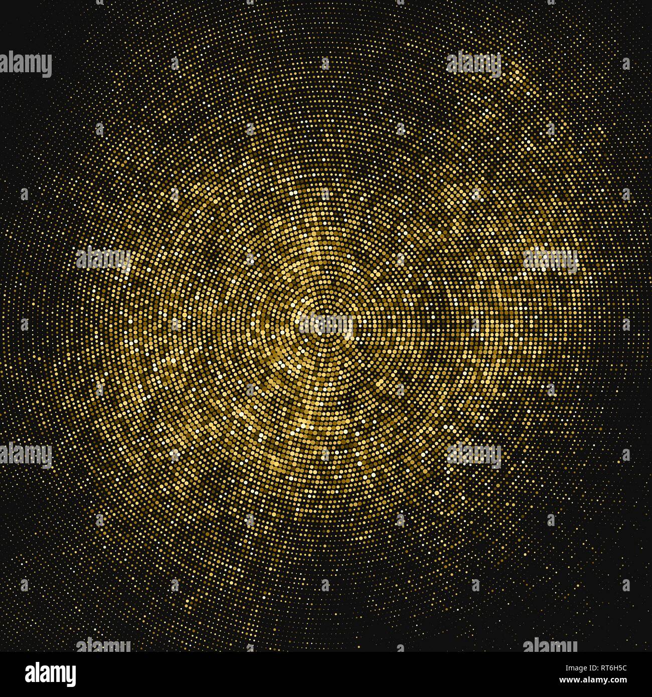 Gold Glitter Halftone Dotted Backdrop. Abstract Circular Retro Pattern ...