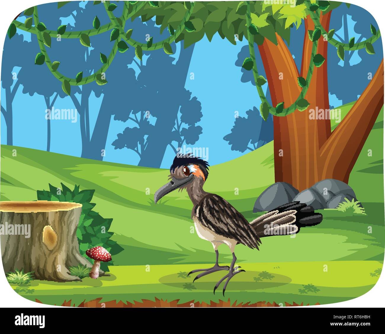 Bird in nature woods scene illustration Stock Vector Image & Art - Alamy