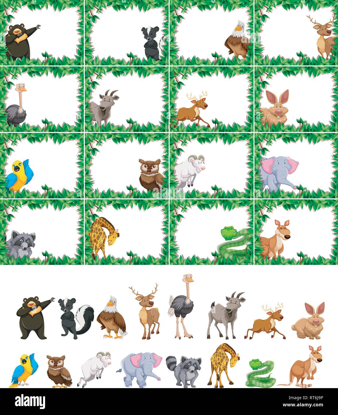 Set of animal on nature frame illustration Stock Vector Image & Art - Alamy