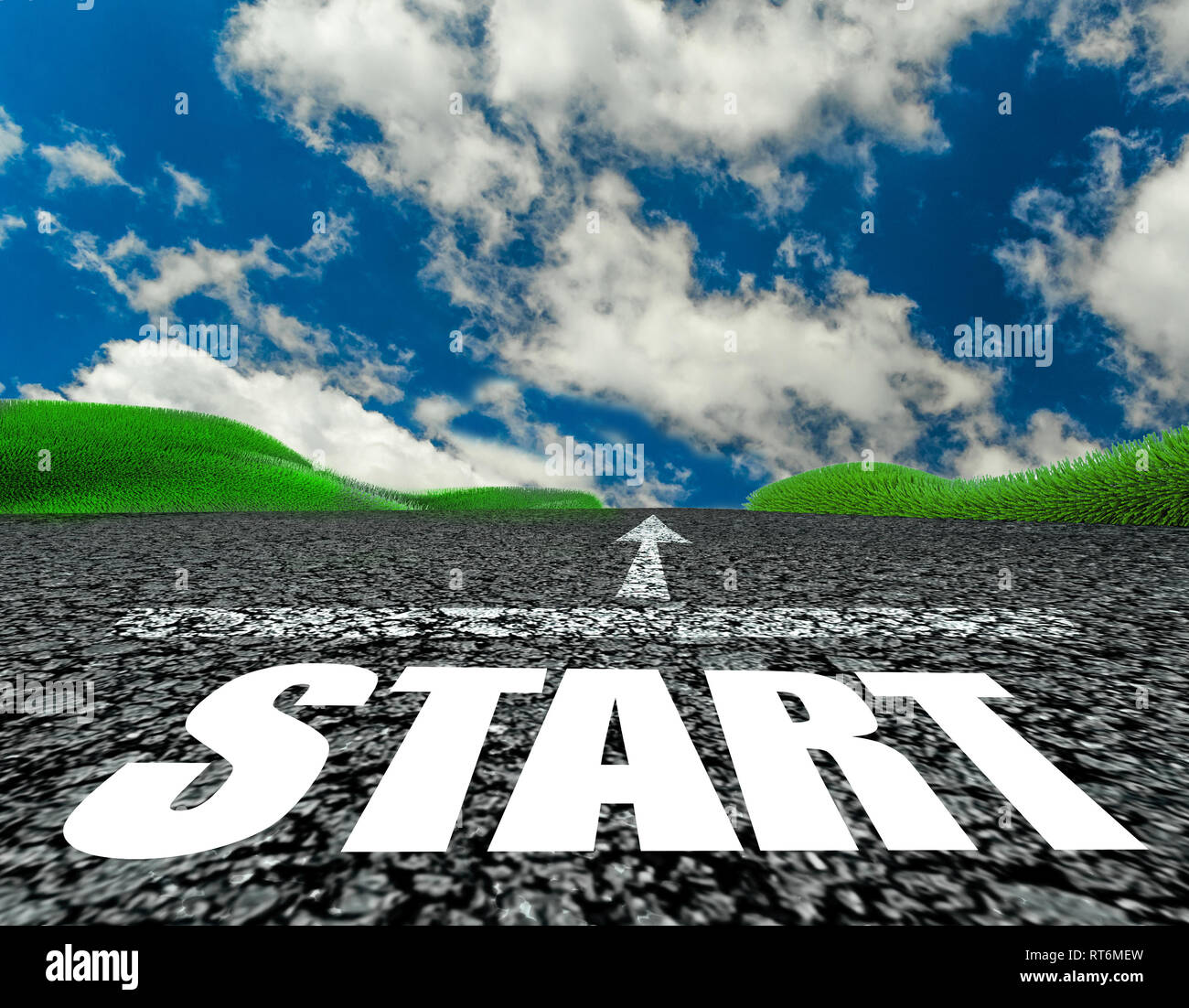 start road street travel nature grass sky blue and clouds -3d rendering ...