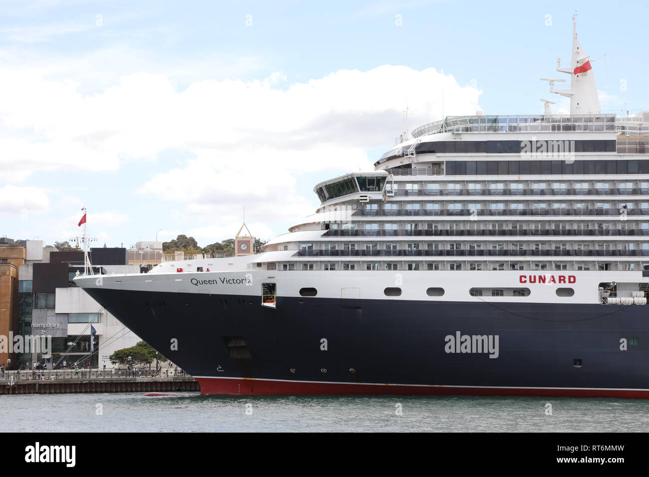 Cunard Line Queen Victoria cruise ship moored at the Overseas Passenger ...