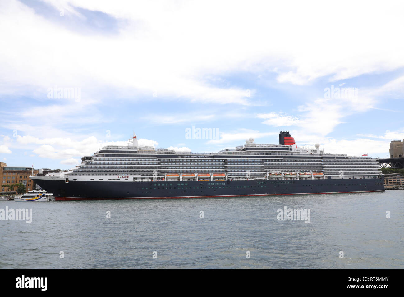 Cunard Line Queen Victoria cruise ship moored at the Overseas Passenger ...