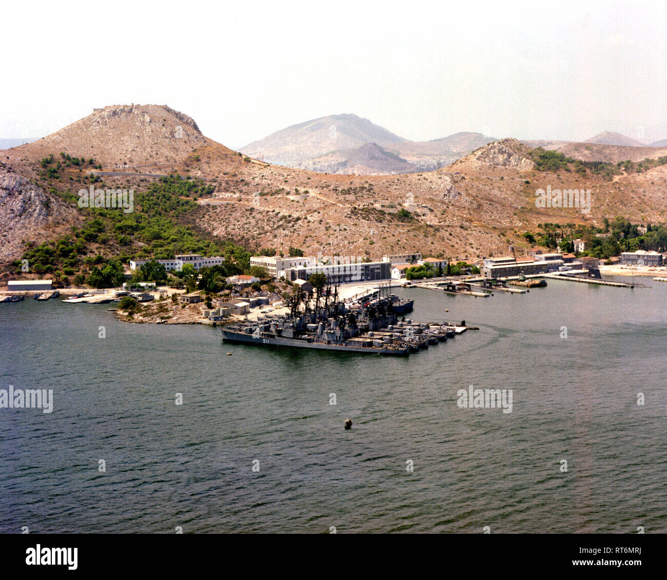 1979 - An aerial view of ships in the harbor, Athens Greece base Stock ...