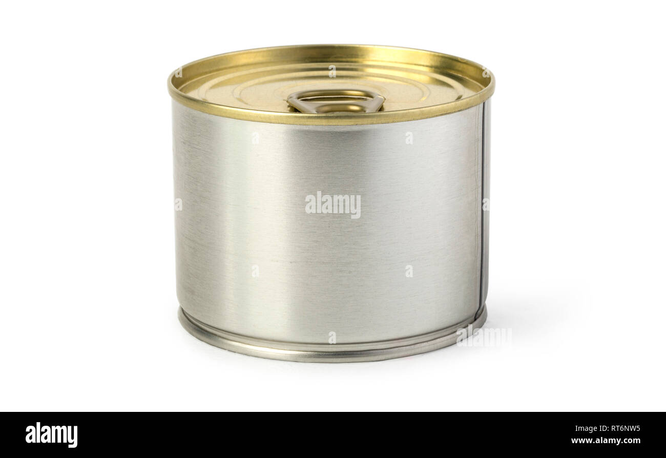 Gold metal tin can isolated on white with clipping path Stock Photo - Alamy