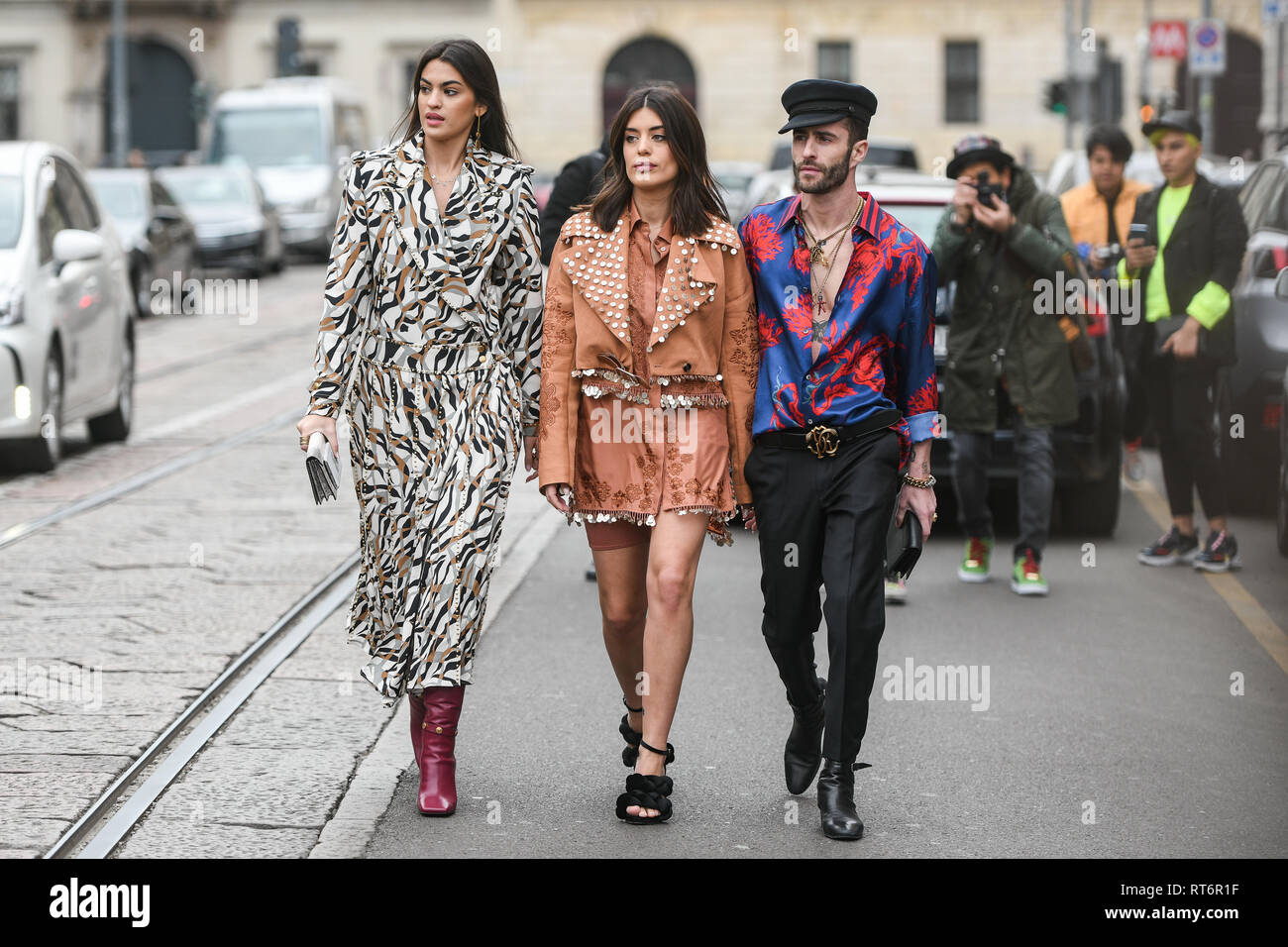 Milan, Italy - February 23, 2019: Street style outfits - models ...