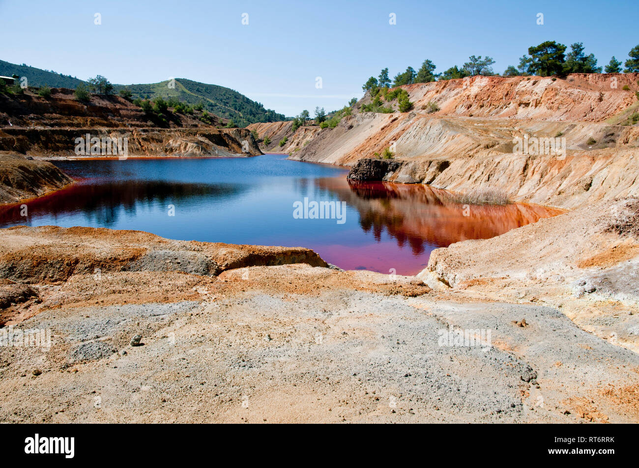 Landscape of an abandoned copper mine lake in Cyprus Stock Photo - Alamy