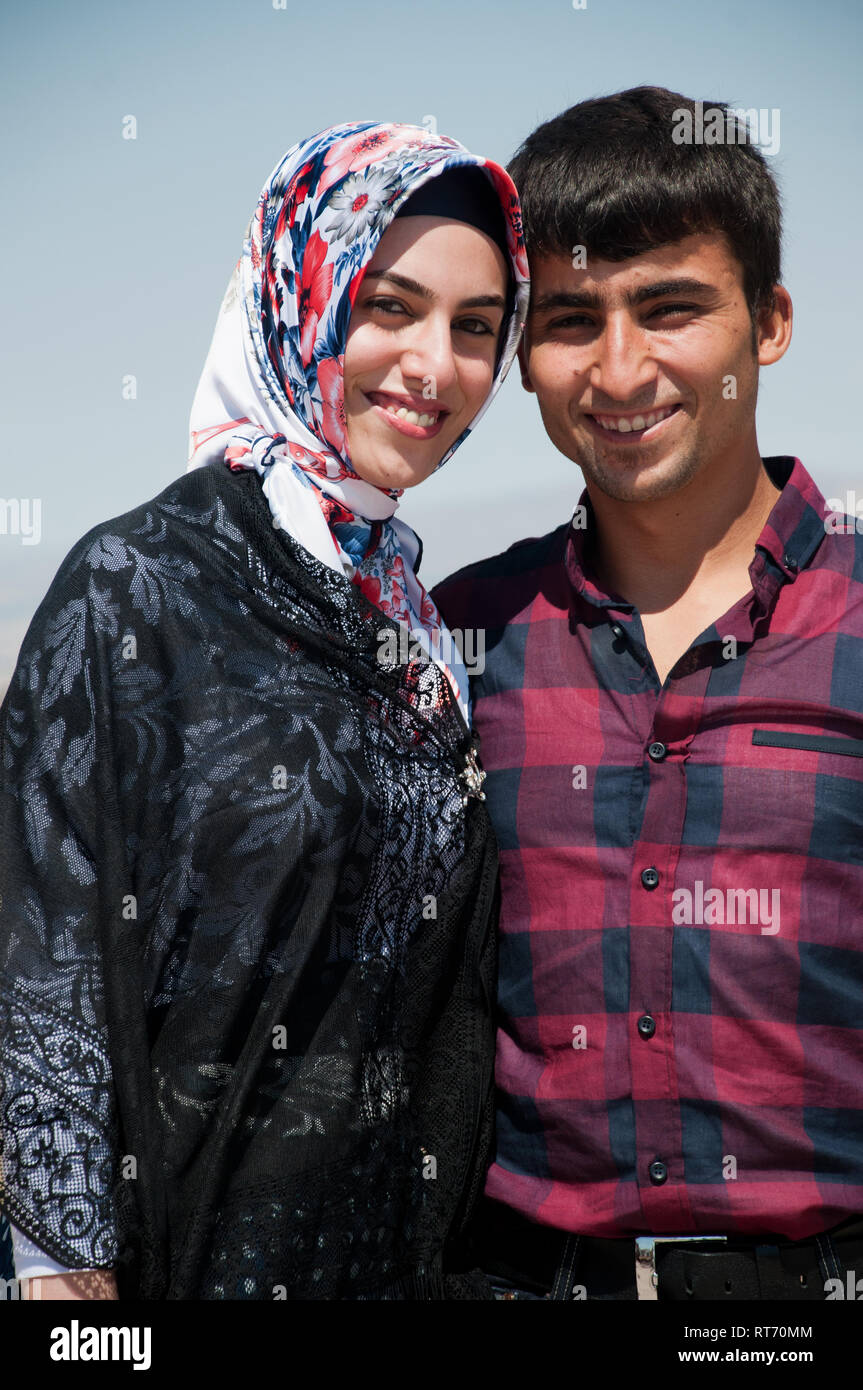 Asia, Turkey, Anatolia, Nevsehir Province, Cappadocia, Uchisar, couple ...