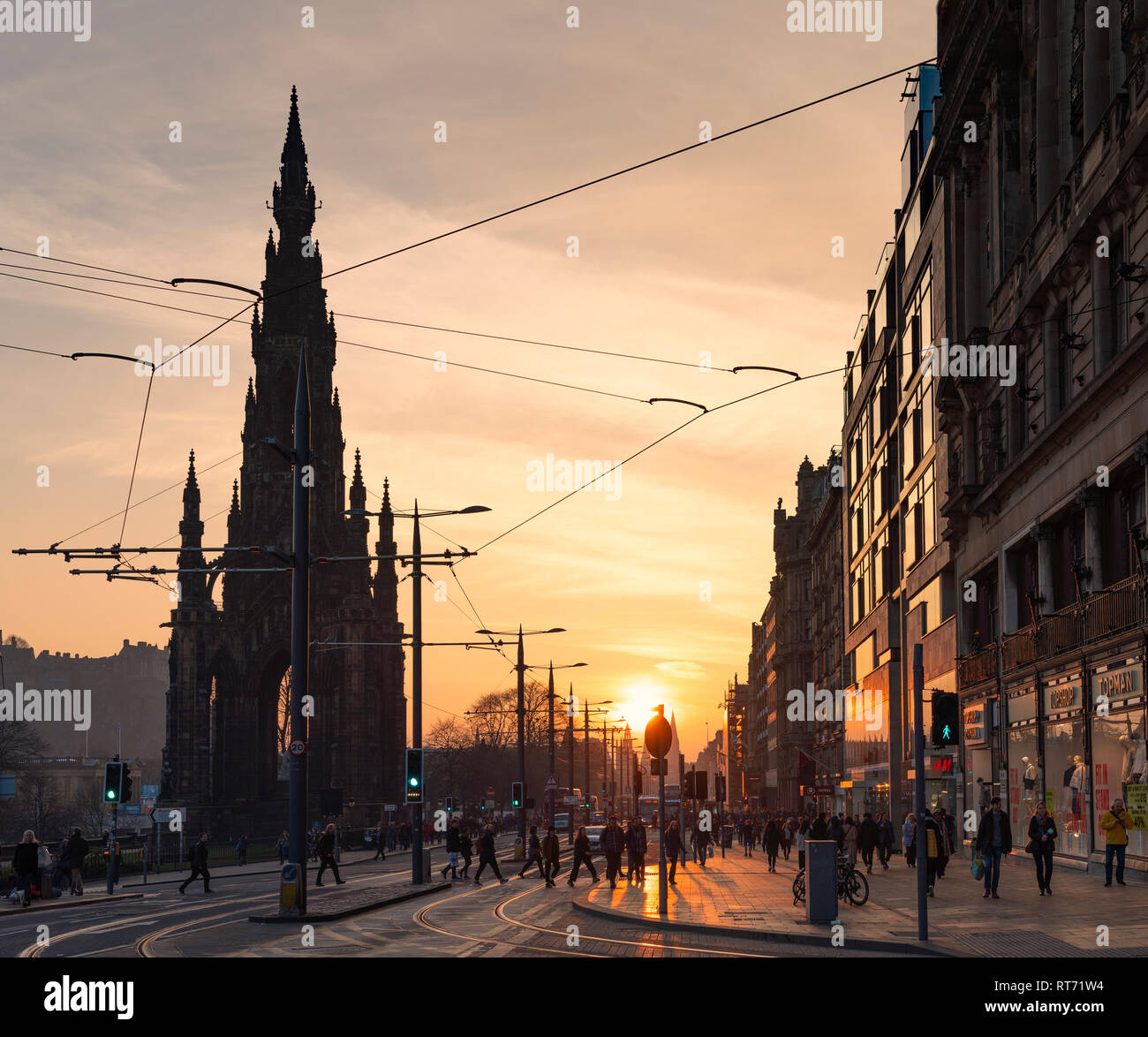 Edinburgh, Scotland, UK. 27 February, 2019. View at sunset along ...