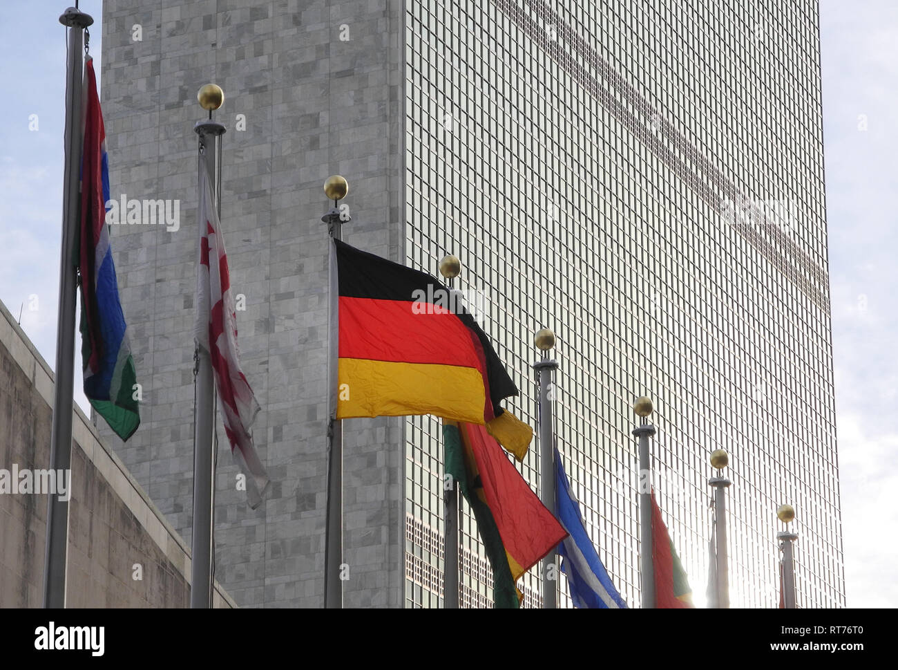 New York, USA. 27th Feb, 2019. The German flag is flying in front of ...