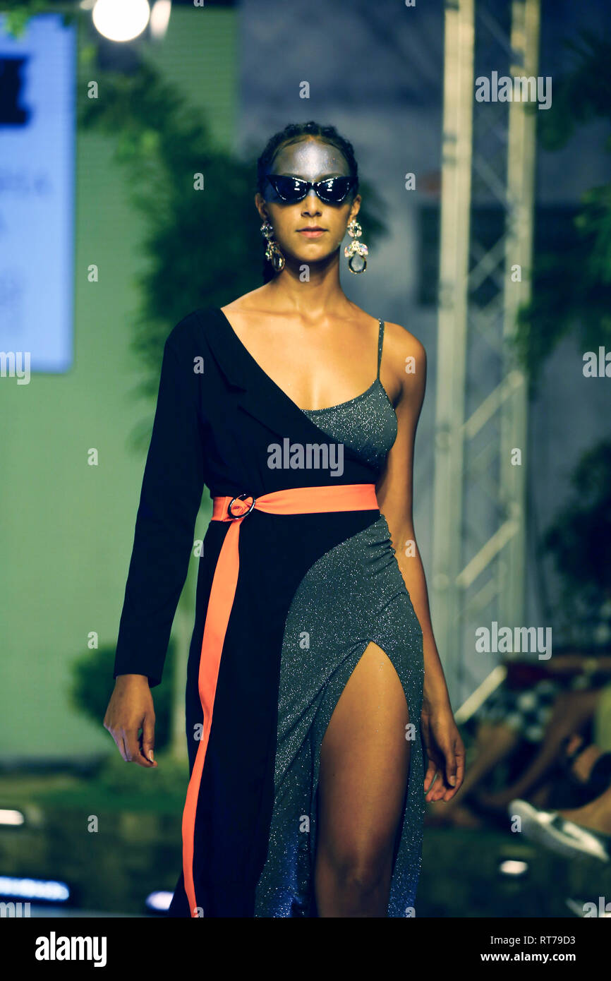 Colombo, Sri Lanka. 27th Feb, 2019. A model presents a creation at the ...