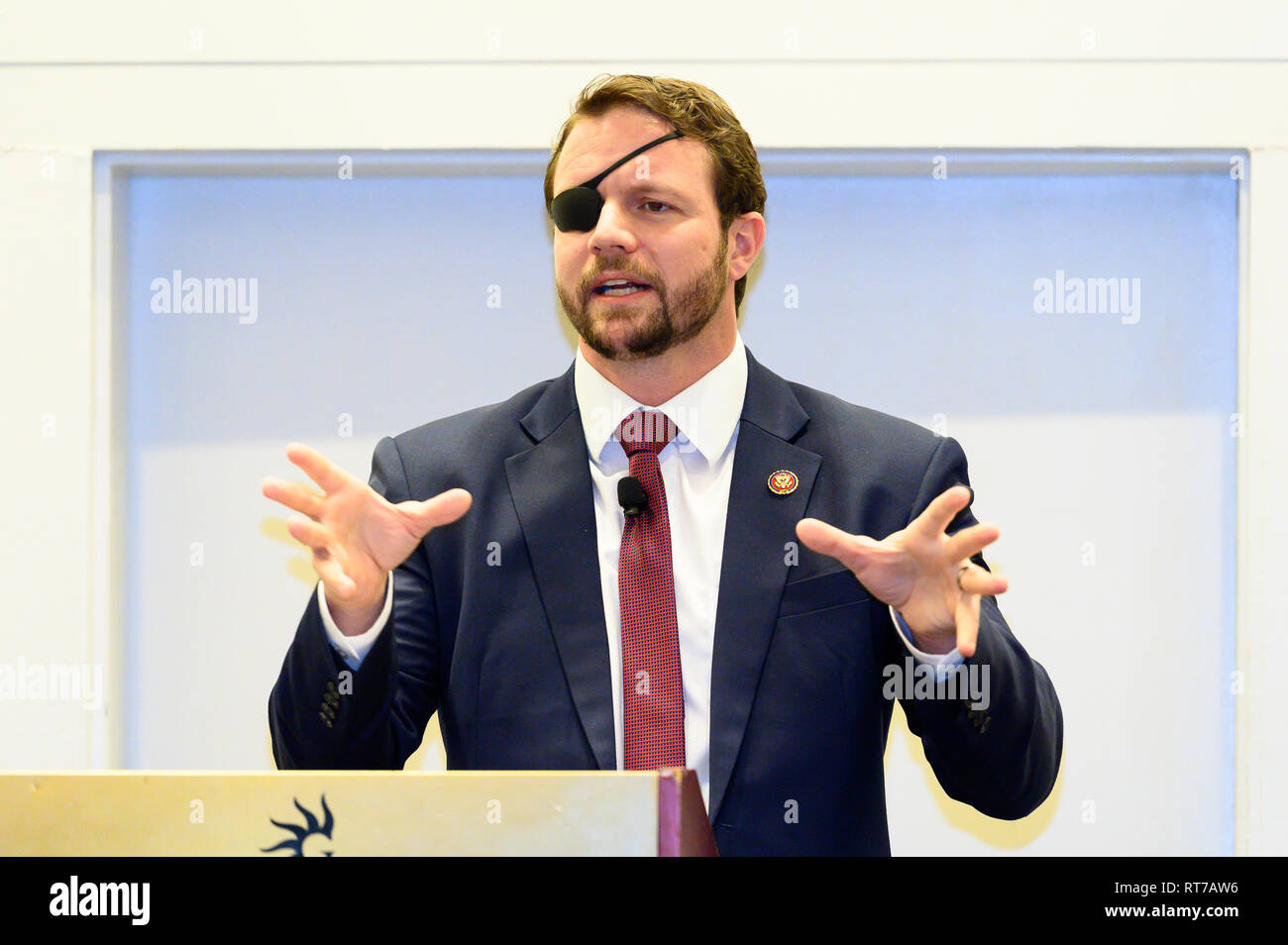 U.S. Representative Dan Crenshaw (R-TX) seen speaking at the American ...