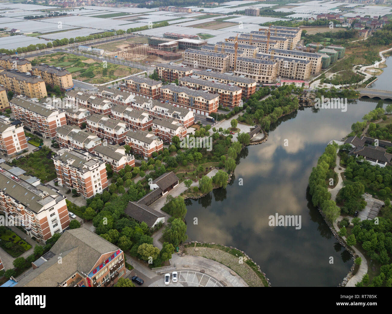 Beijing, China. 21st Apr, 2018. Aerial photo taken on April 21, 2018 ...