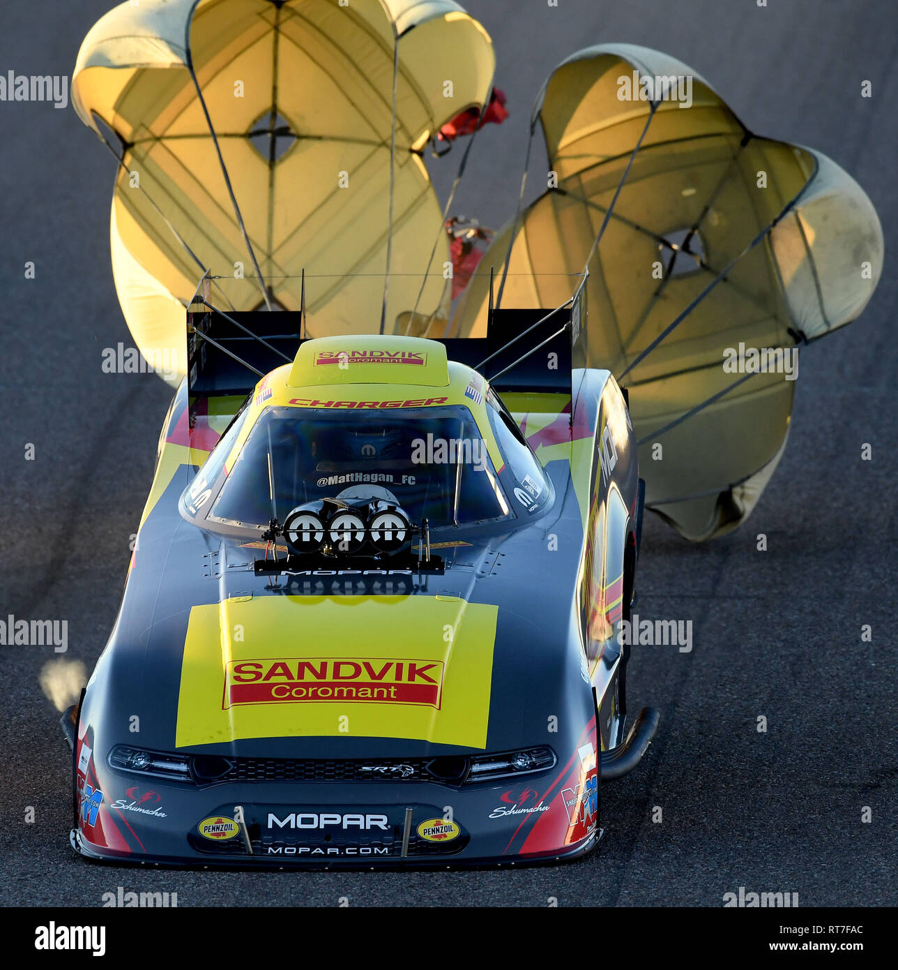 Chandler, AZ, USA. 23rd Feb, 2019. Funny Car driver Matt Hagan ...