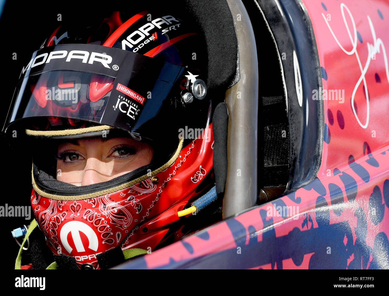Chandler, AZ, USA. 24th Feb, 2019. Top Fuel driver Leah Pritchett ...
