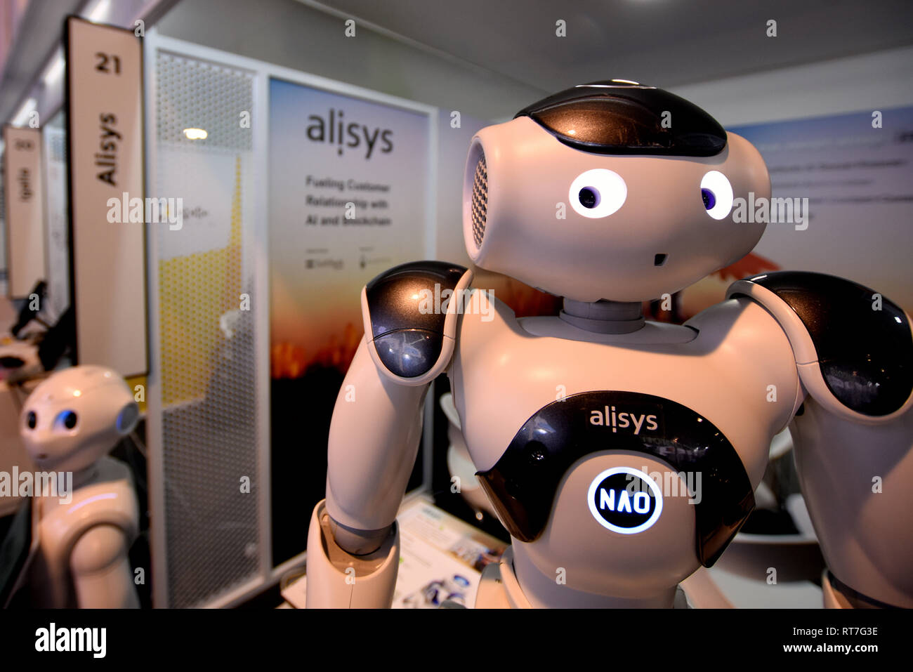 February 28, 2019 - LÂ´Hospitalet, Catalonia, Spain - Two robots of the ...