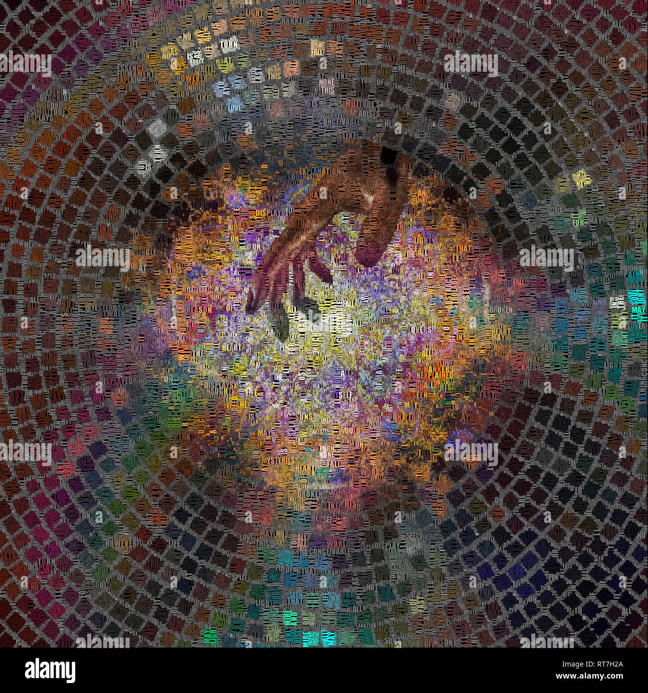 Mosaic. Hand of God. Image composed entirely of words Stock Photo - Alamy