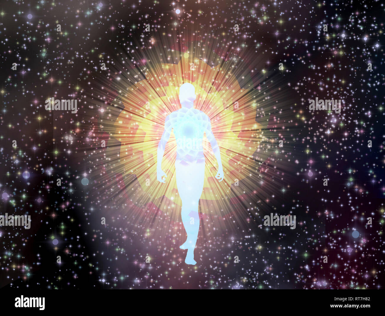 Figure emerges from the cosmos Stock Photo - Alamy