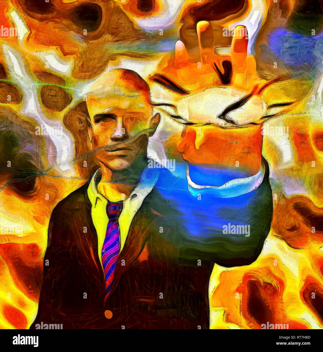 Surreal oil painting. Man in suit controls time Stock Photo - Alamy
