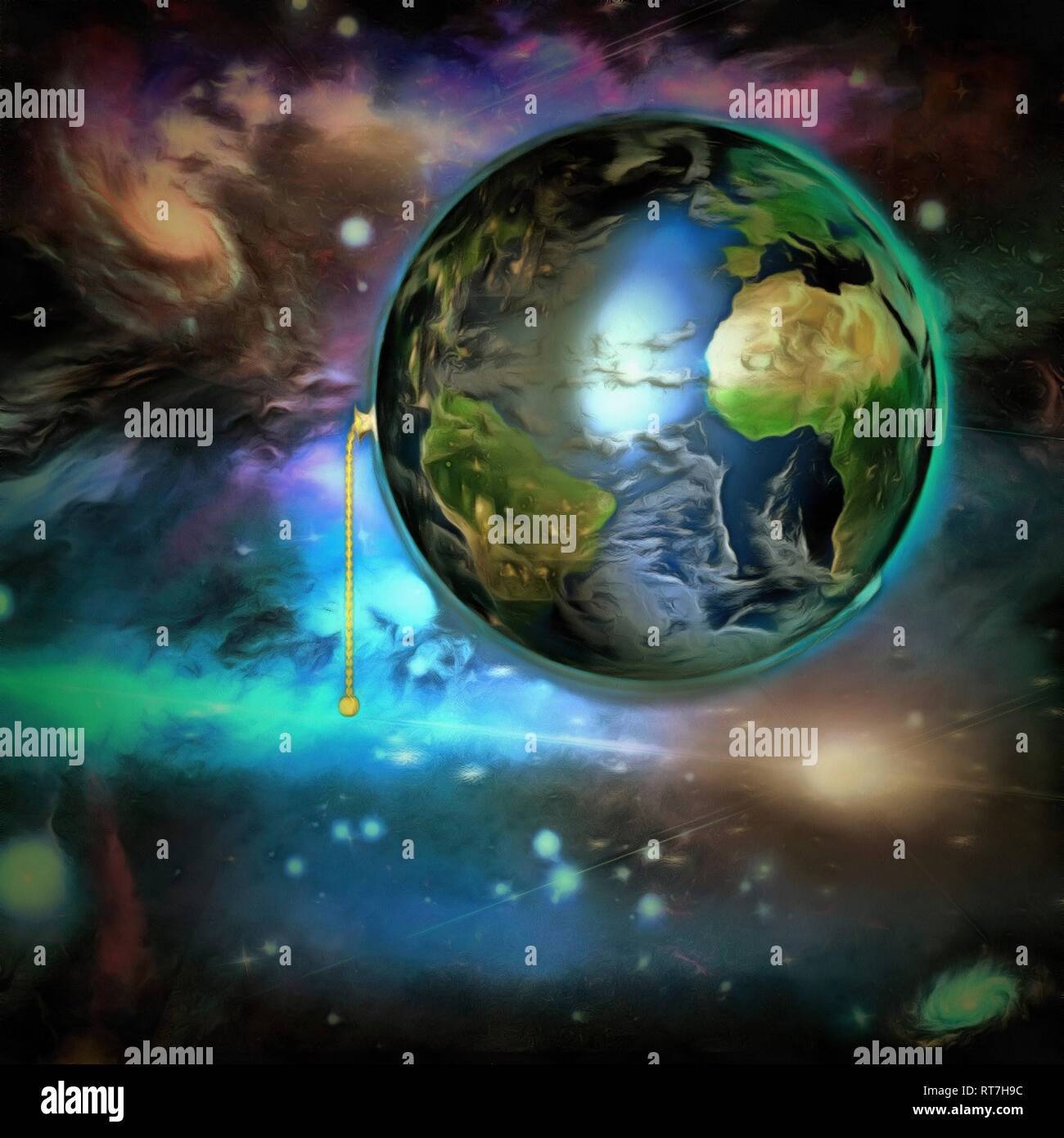 Surreal painting. Planet Earth with switch Stock Photo - Alamy