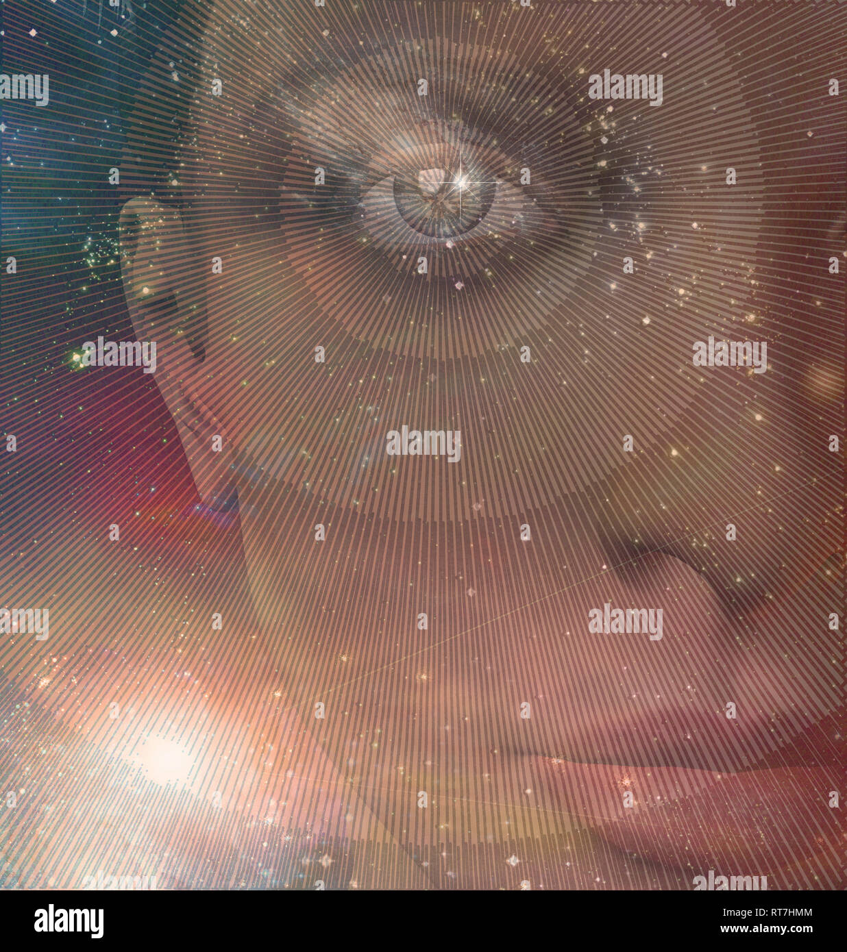 Womans face in eternal universe Stock Photo - Alamy