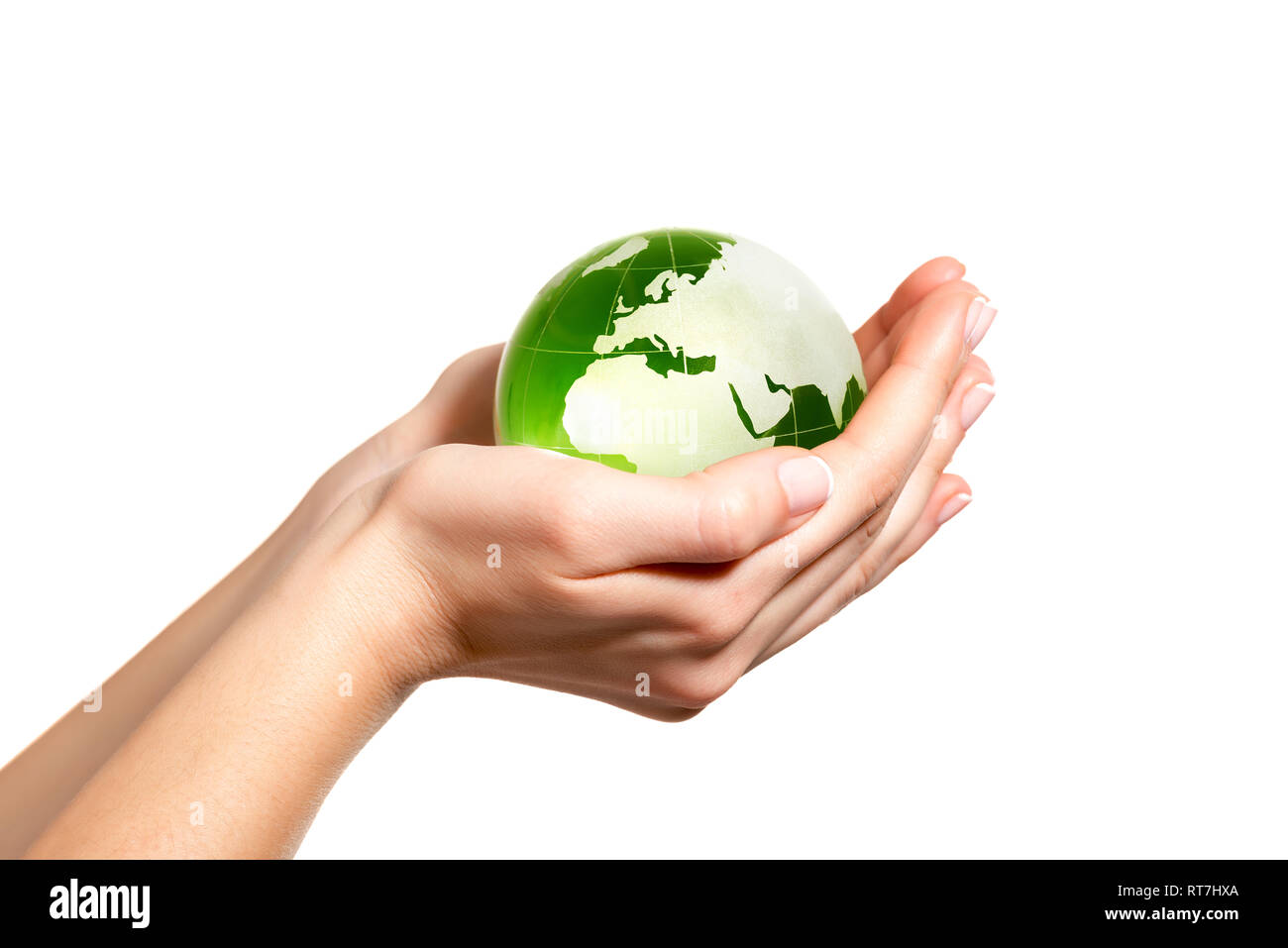 Green world in hand Stock Photo - Alamy