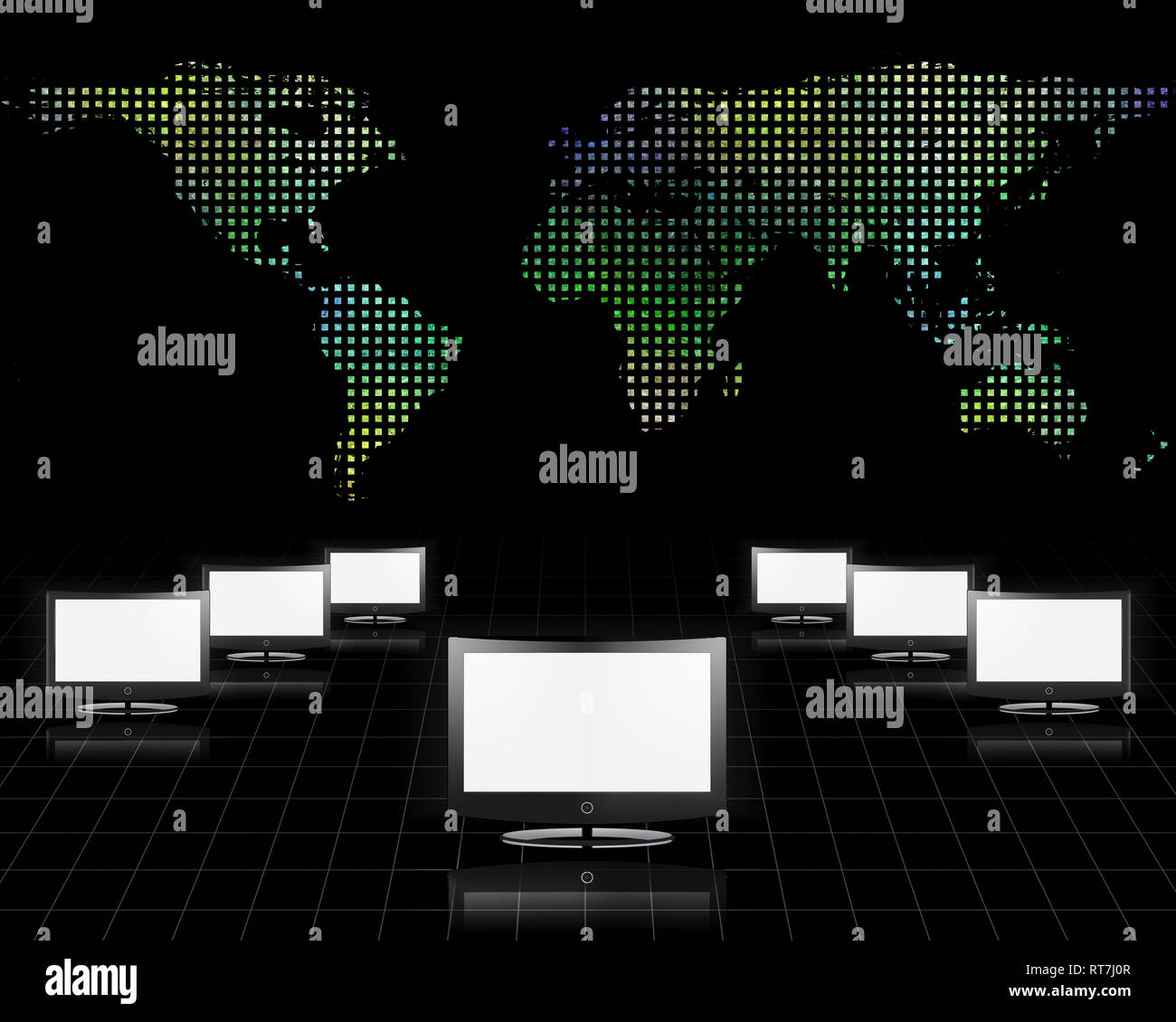 PC monitors and world map Stock Photo - Alamy