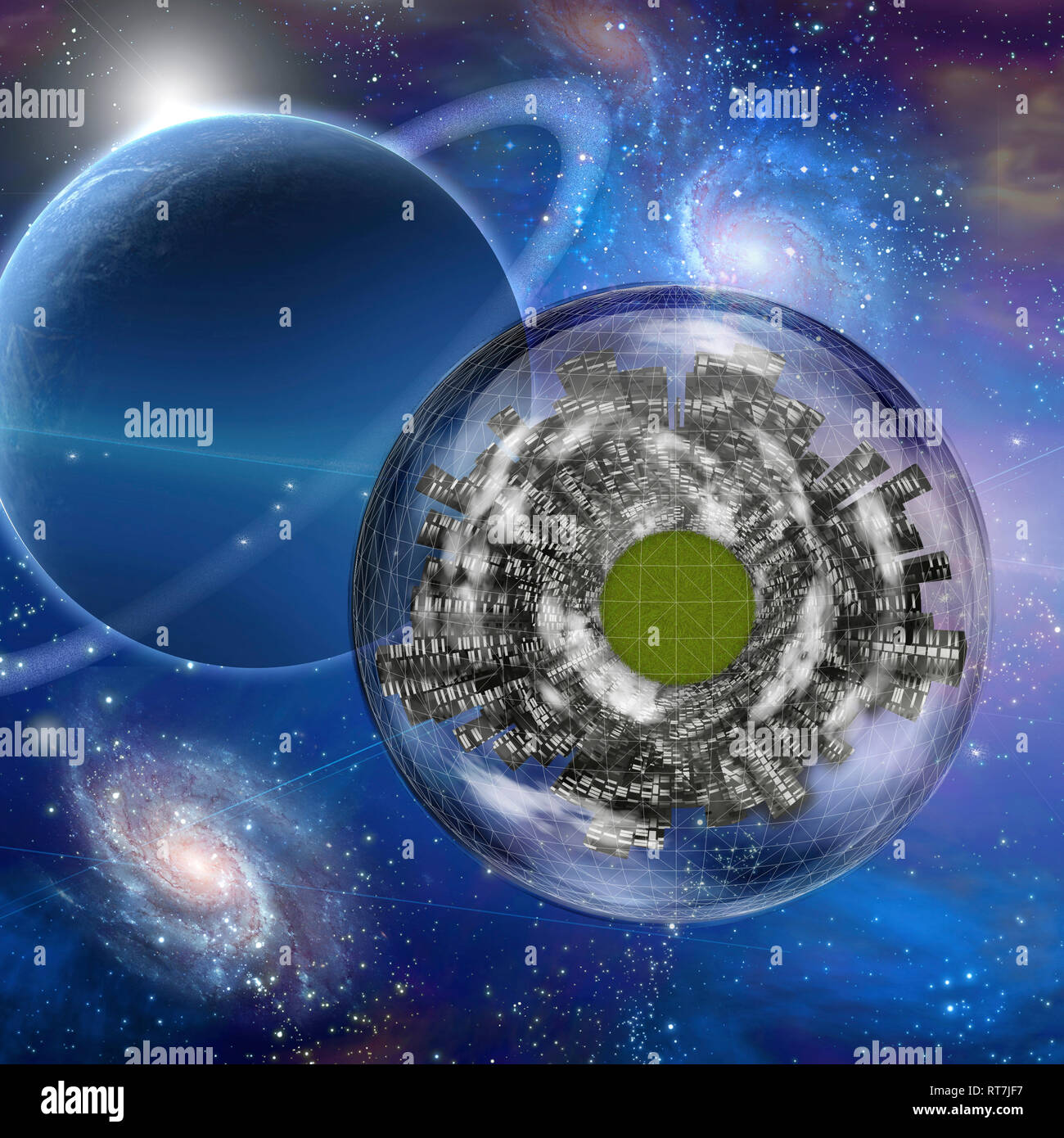 Large city ship orbits in space Stock Photo - Alamy