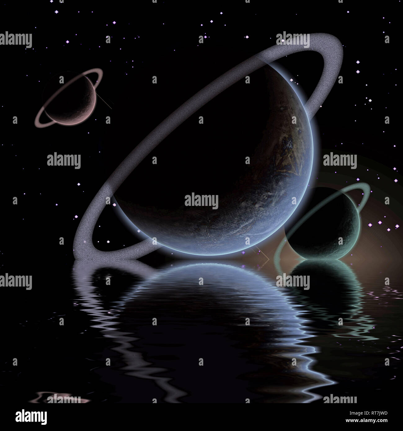 Waters reflection and planets Stock Photo - Alamy