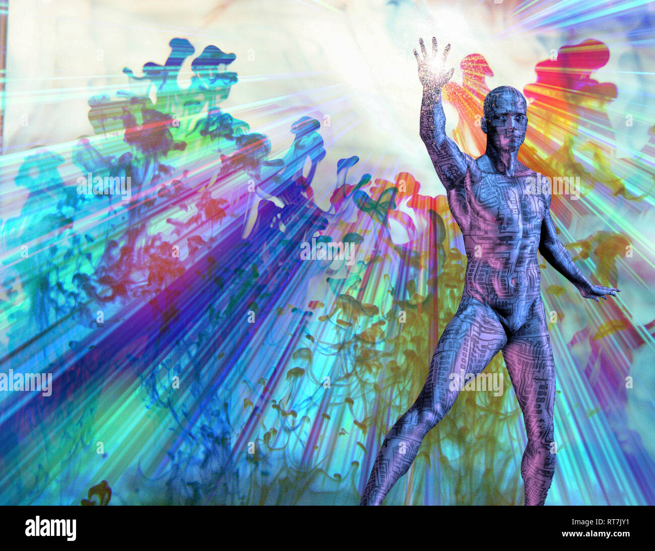 Digital man on colorful background Stock Photo - Alamy