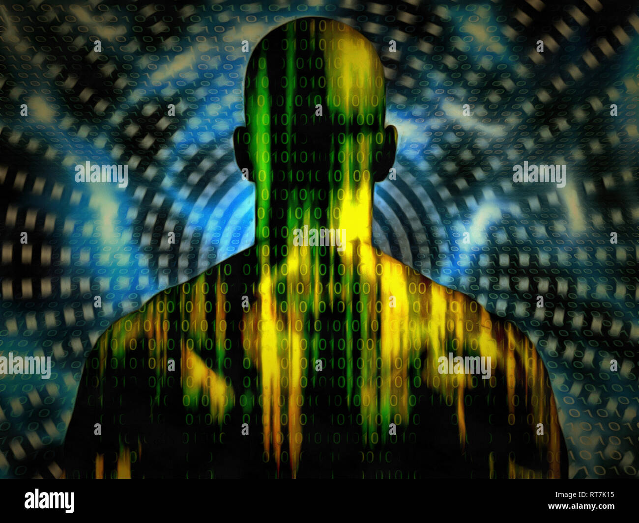 Surreal digital art. Well built man with binary code on a skin Stock ...