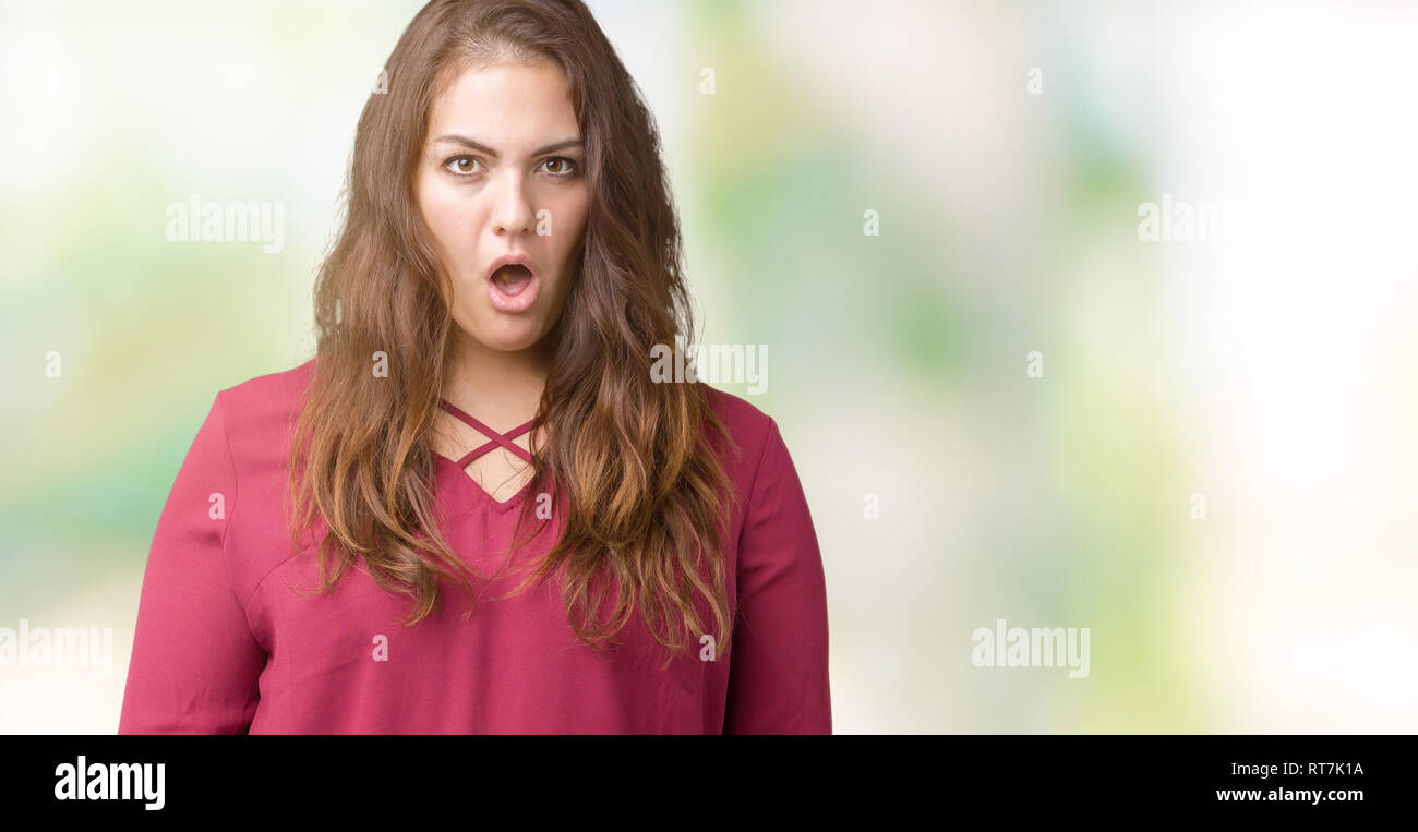 Beautiful plus size young woman over isolated background In shock face ...