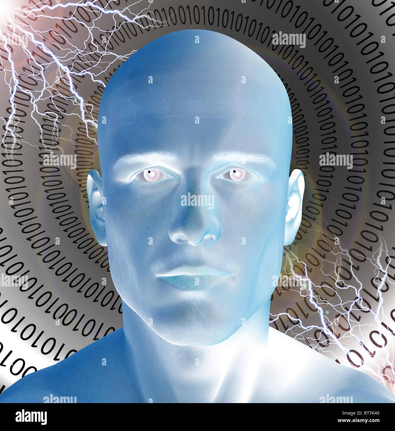 Man head in binary code tube Stock Photo - Alamy
