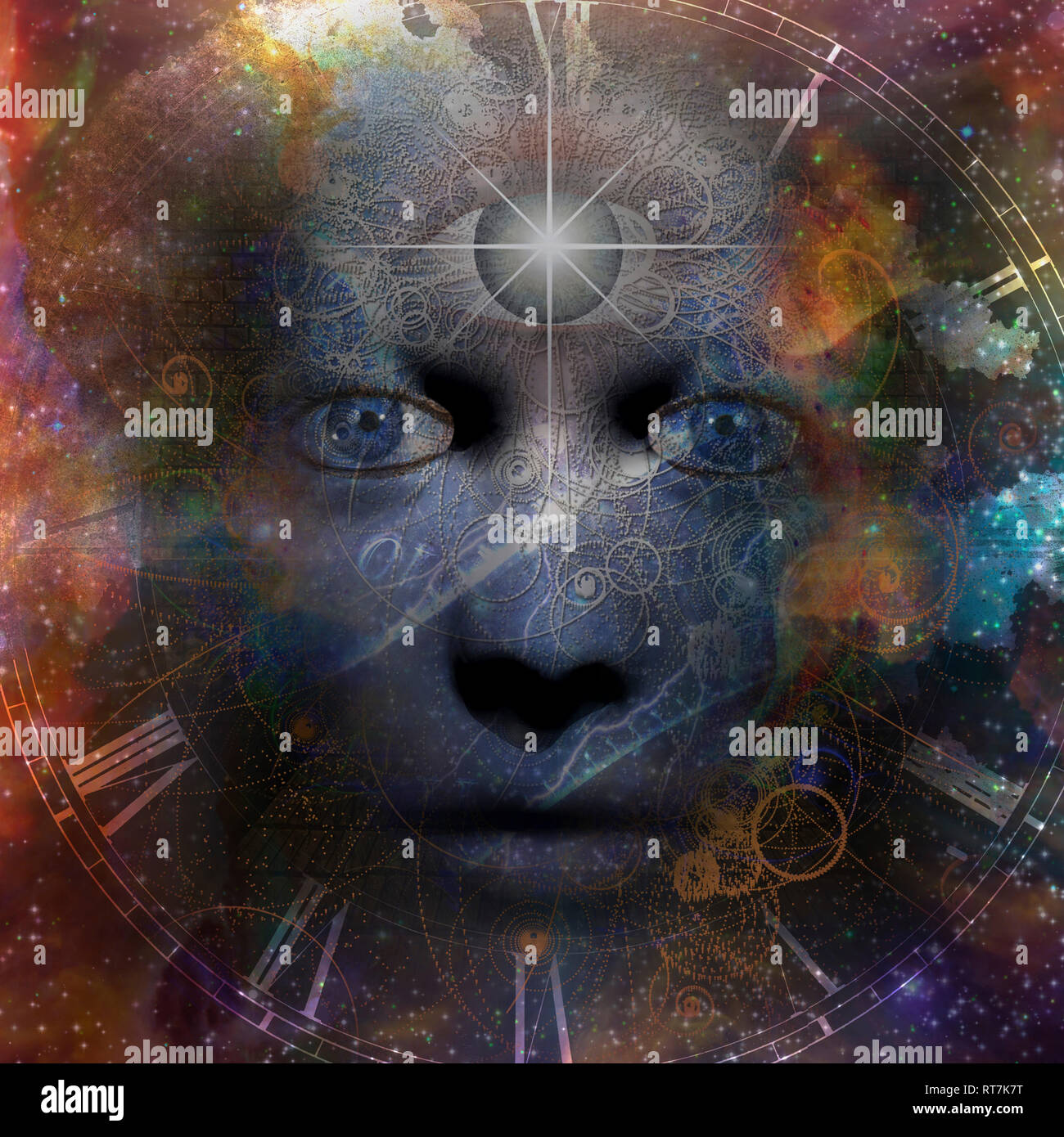 Surreal painting. Face with third eye Stock Photo - Alamy