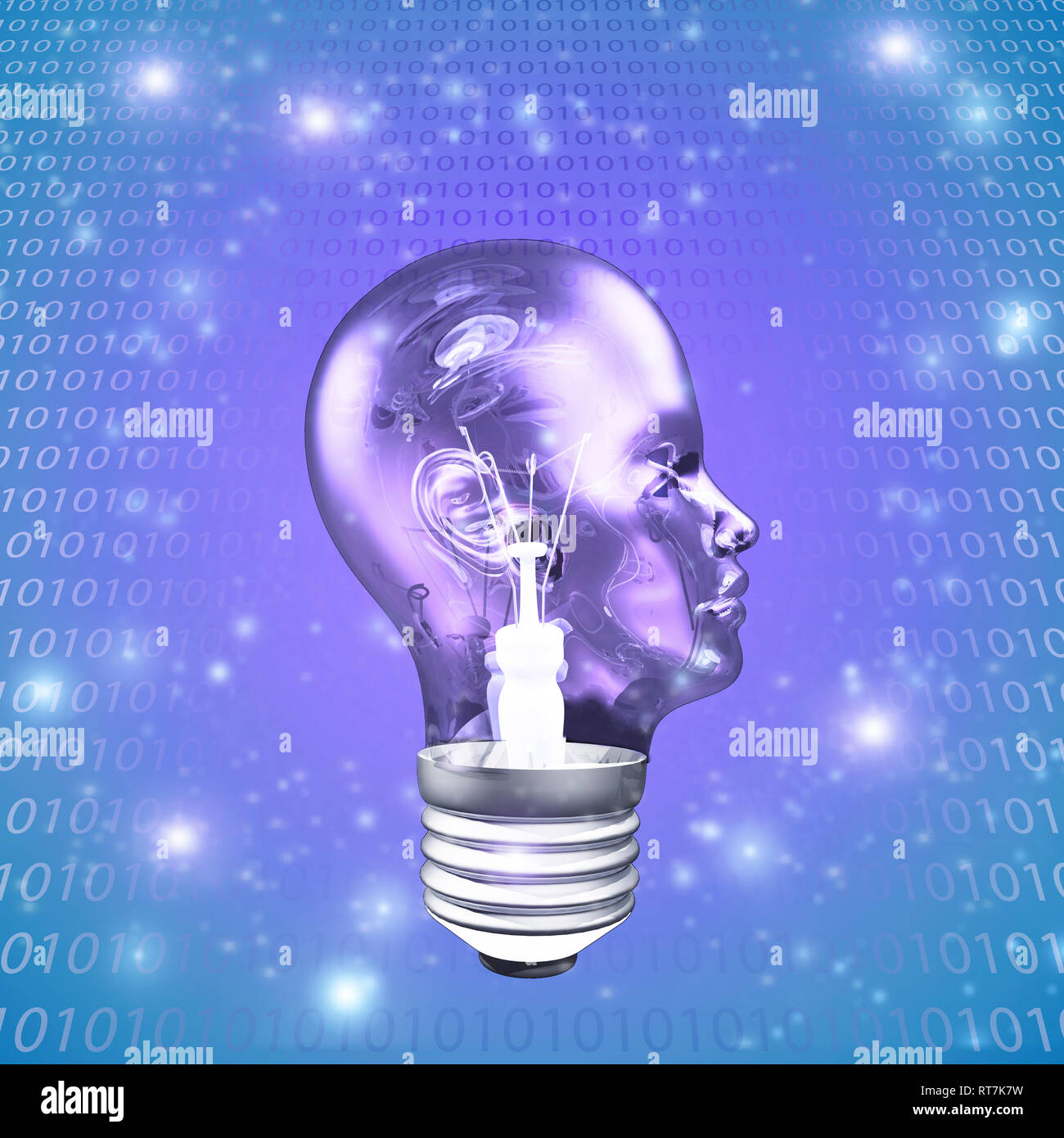 Head Light Bulb with Binary Code Stock Photo - Alamy