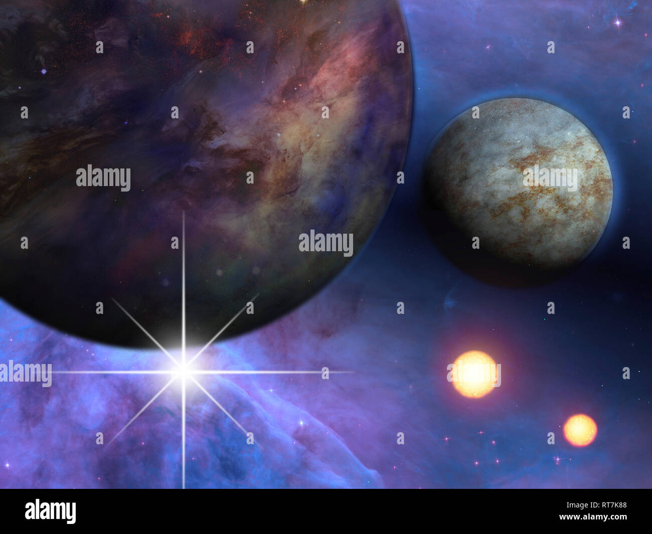 Deep space. Planets, stars and suns Stock Photo - Alamy