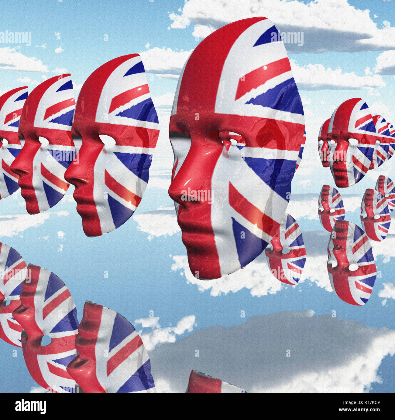 Surreal digital art. Woman's masks in Great Britain national colors ...