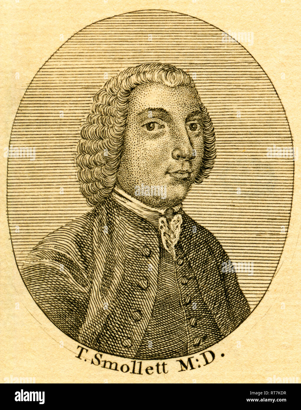 Tobias Smollett, Scottish poet and author, in the 18th century, etching ...