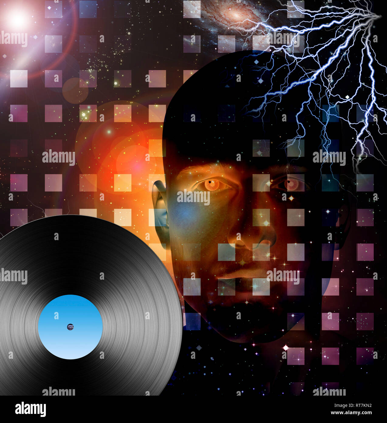 Man with record and space Stock Photo - Alamy