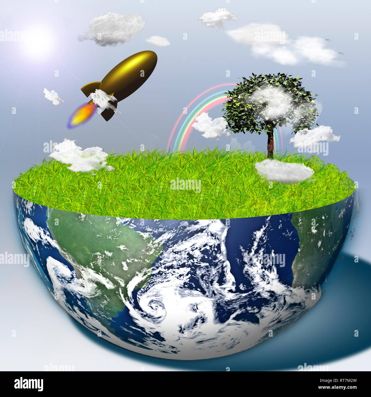 Half earth with green grass and landscape Stock Photo - Alamy
