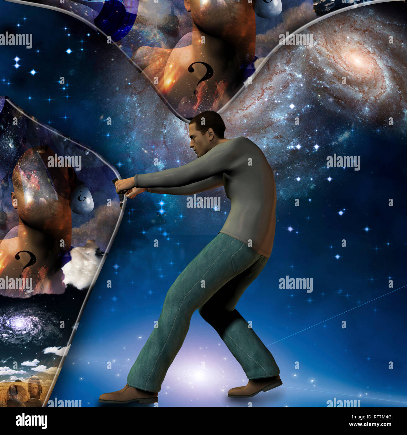Man stretches space time to show power beneath Stock Photo - Alamy