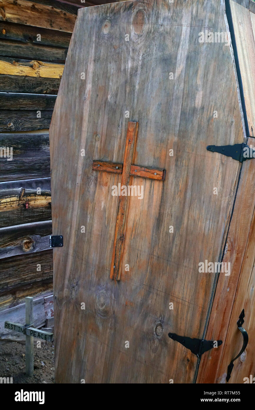 A wood coffin sits outside Stock Photo - Alamy