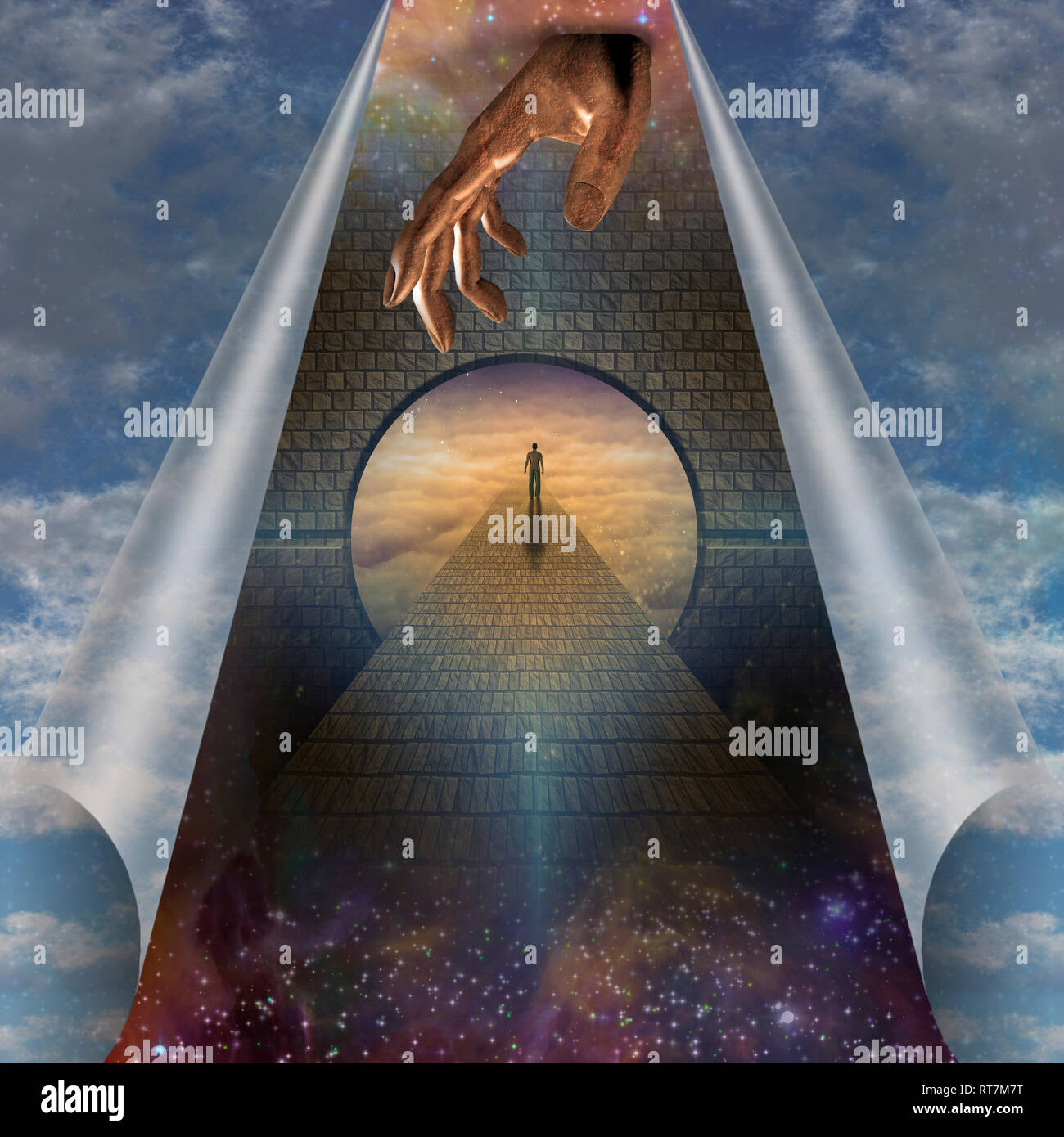 Man enters passage in stars Stock Photo - Alamy