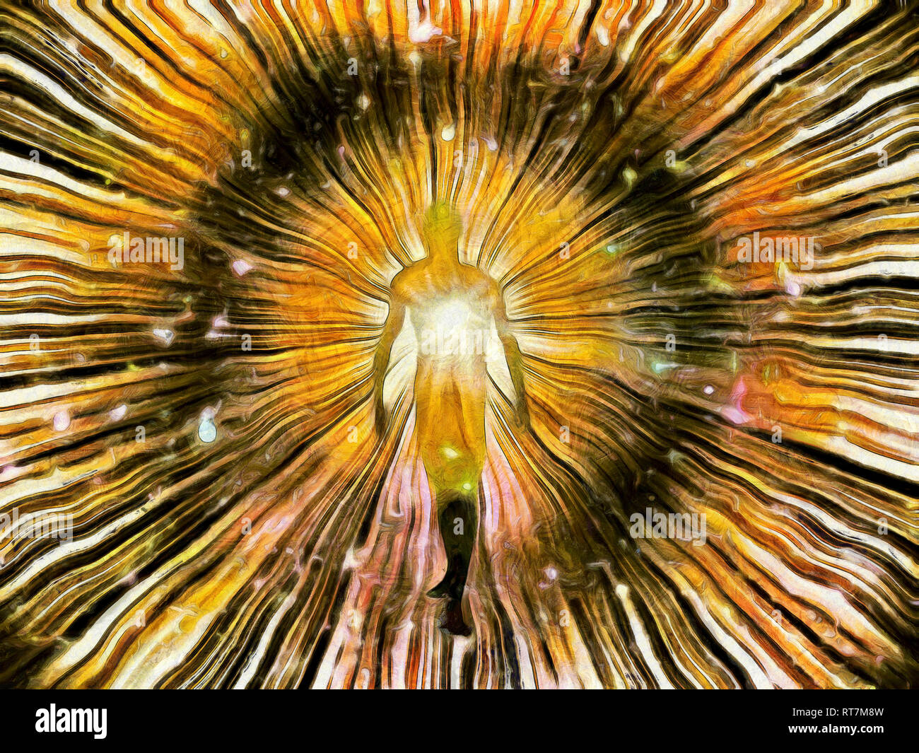 Abstract painting. Man's silhouette in rays of light Stock Photo - Alamy