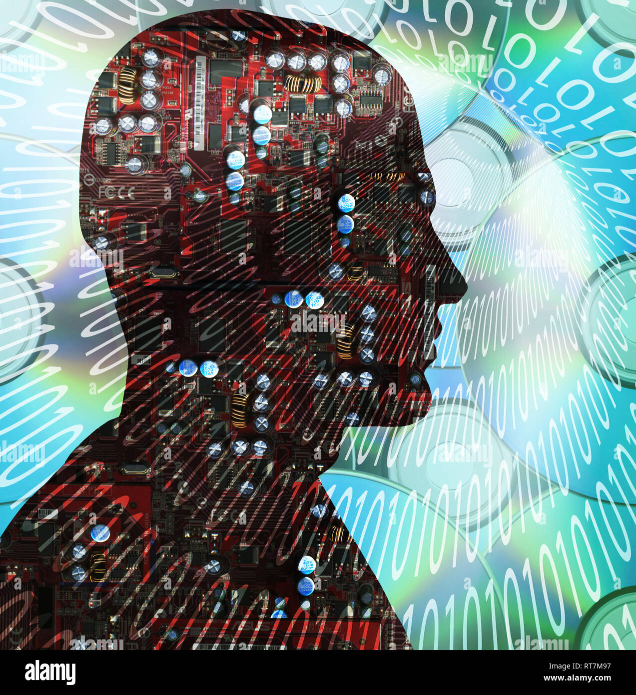 Cyborg with computer motherboard and CDs Stock Photo - Alamy