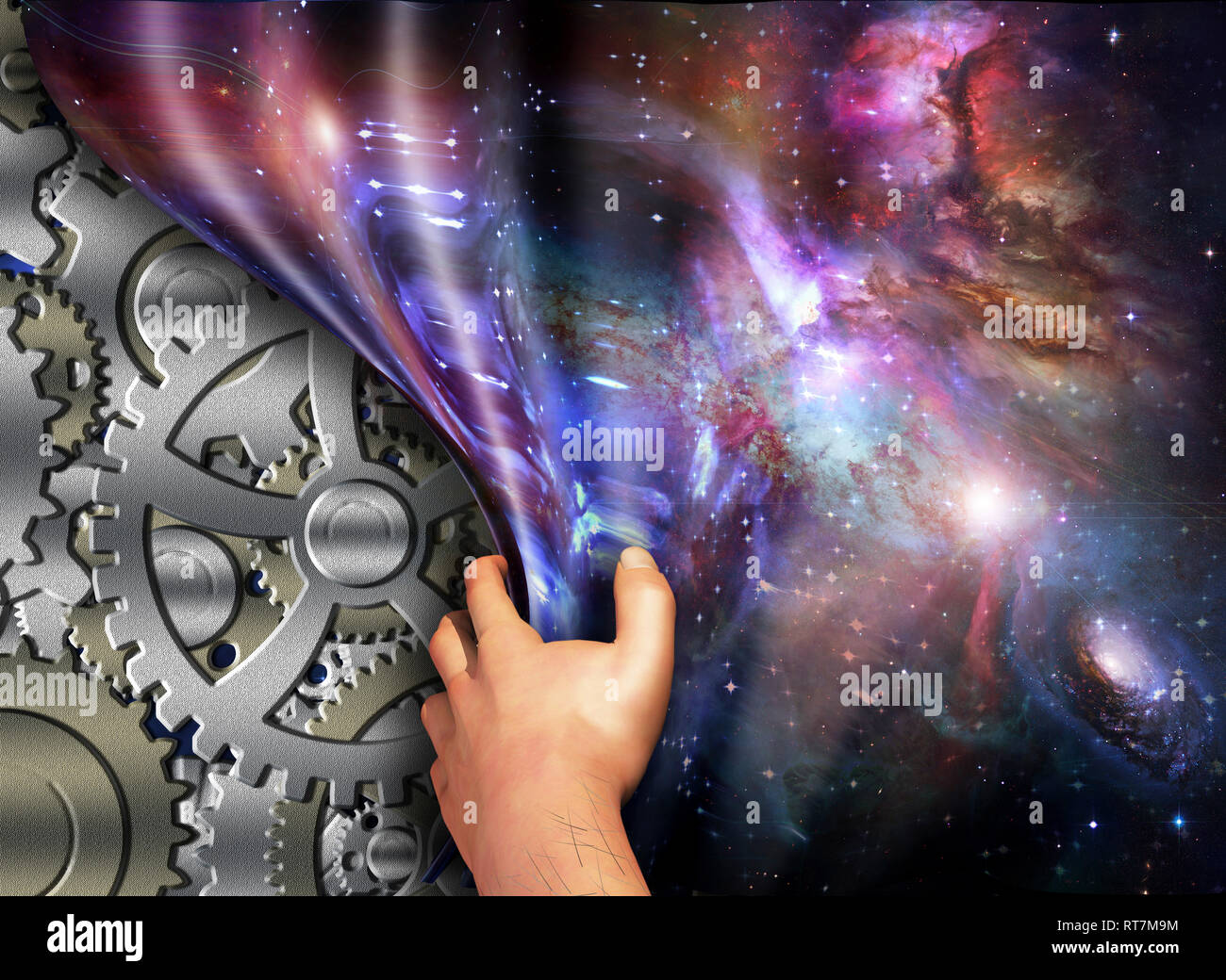 Machinery beneath space time revealed Stock Photo - Alamy